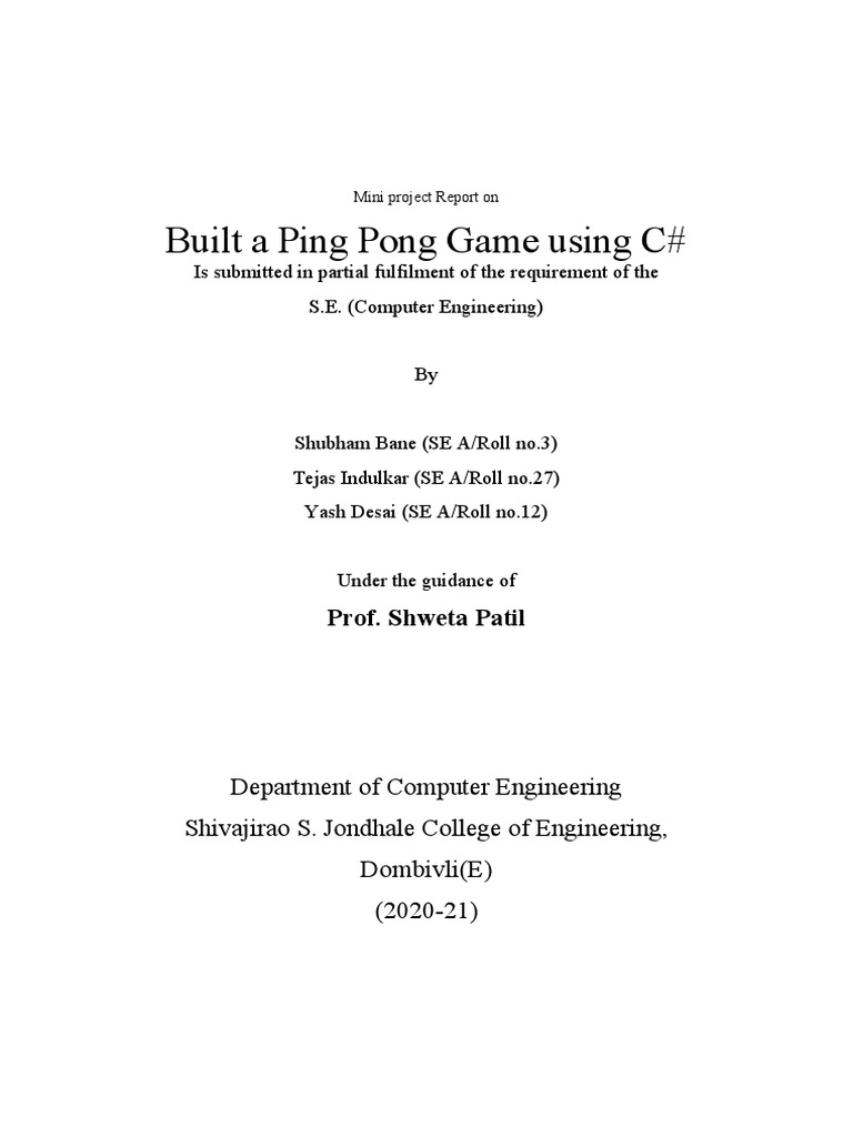 Built A Ping Pong Game Using C# | PDF | .Net Framework | C Sharp ...