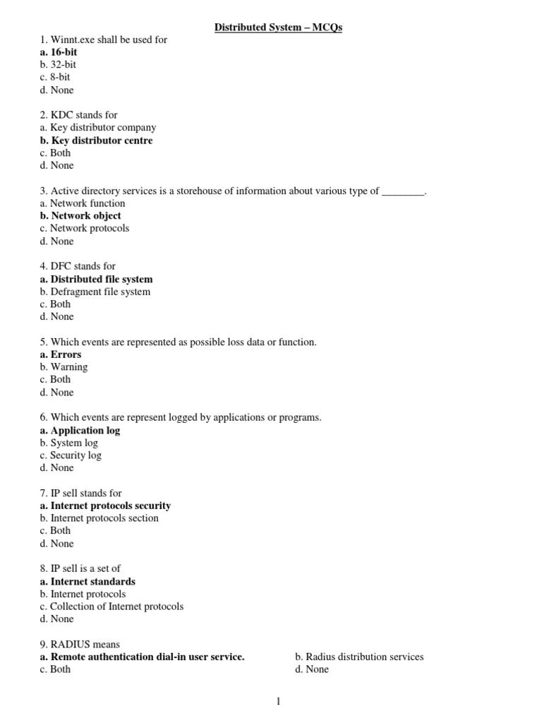 Distributed System Mcqs A 16 Bit Pdf Windows 2000 Computer Data Storage