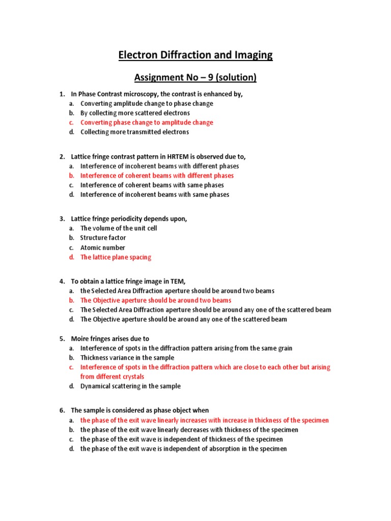 Assignment 9 | PDF | Transmission Electron Microscopy | Optics