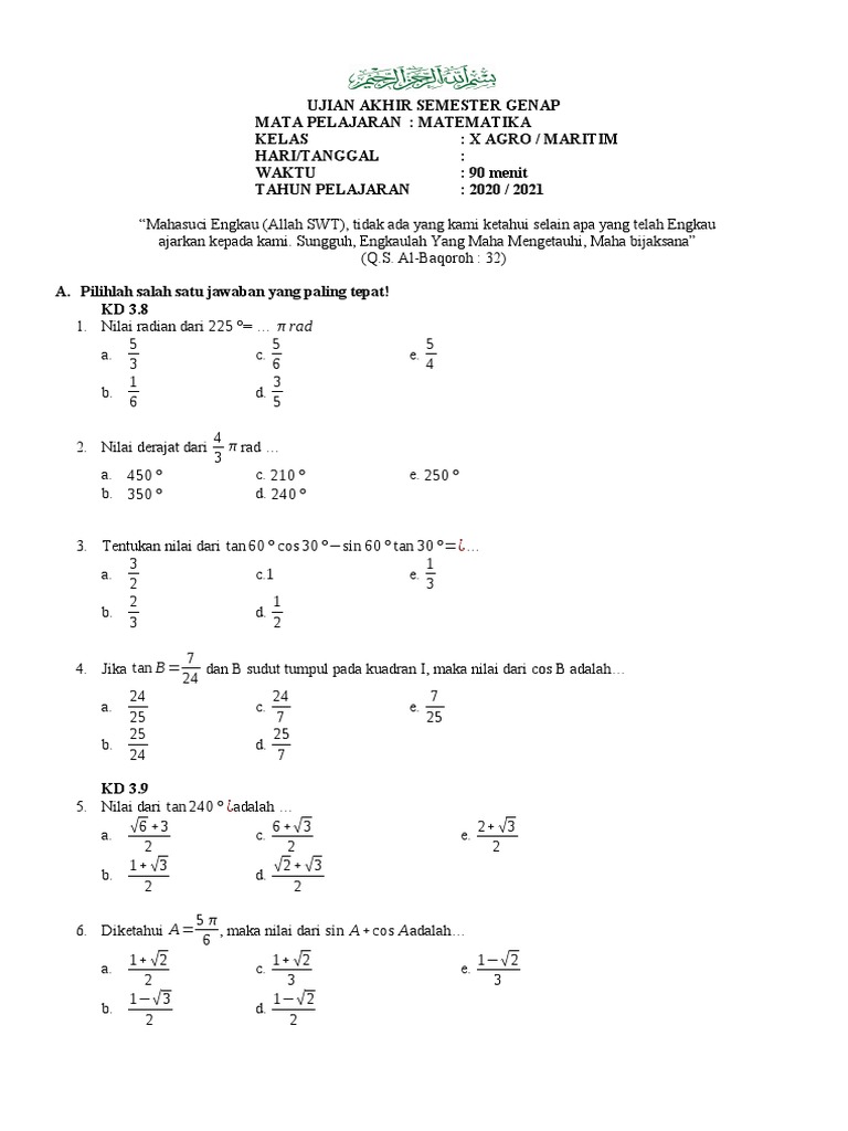 Uas MTK X Genap | PDF