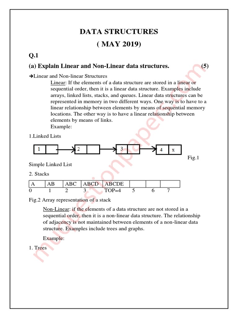Data Structures May 2019 Q 1 A Explain Linear And Non Linear Data