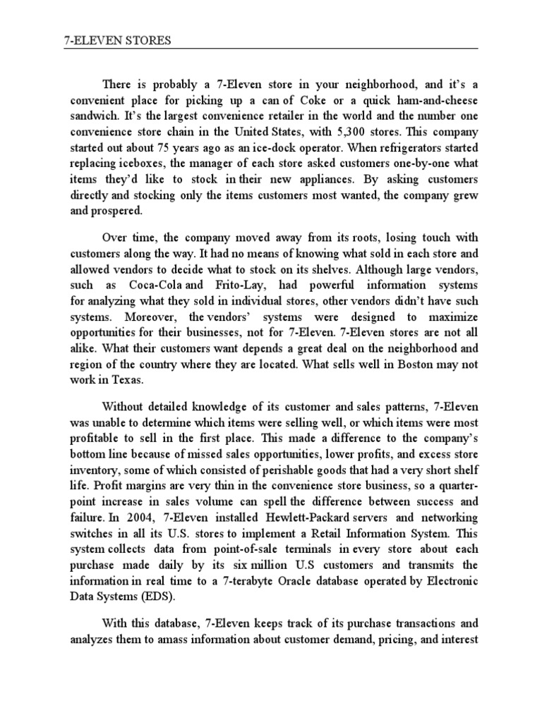 Chapter 5 - 7 Eleven Case Studies - Ques | PDF | Convenience Store | Retail