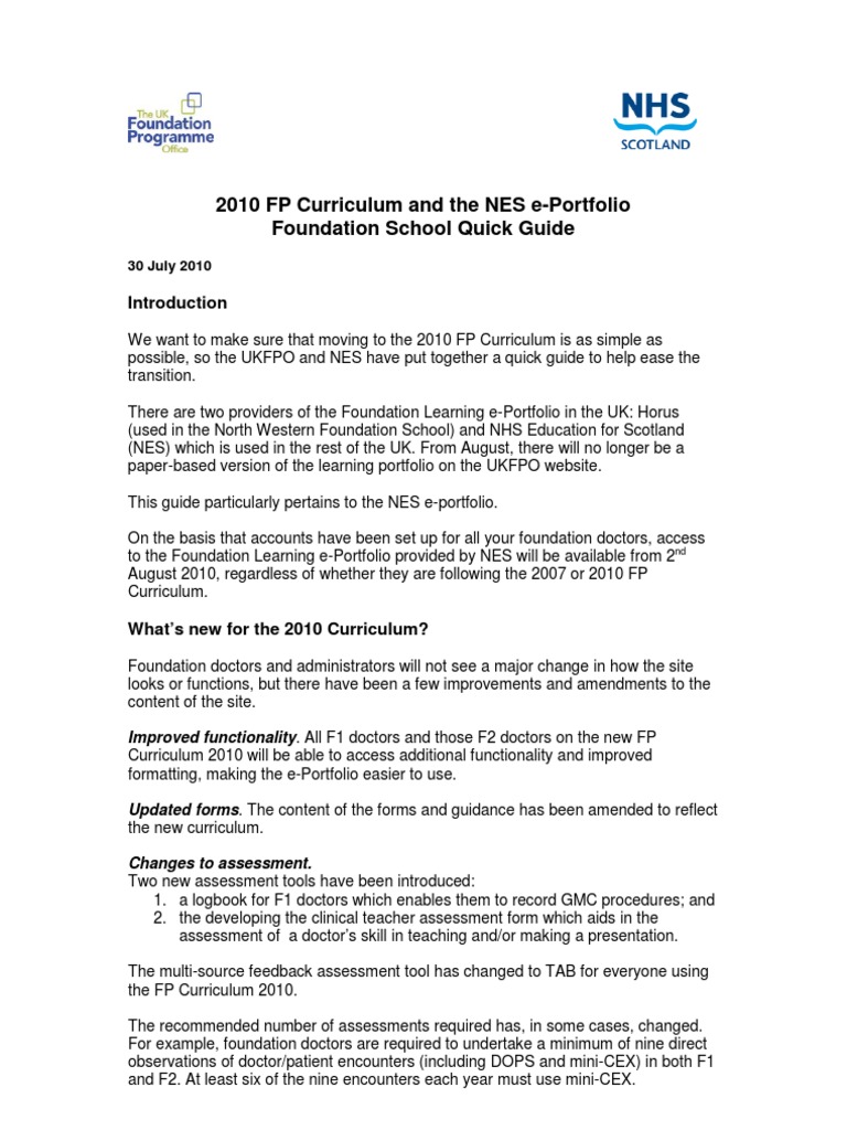 2010 FP Curriculum and The NES E-Portfolio Foundation School Quick ...