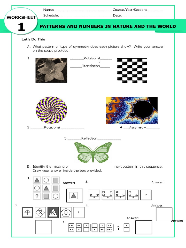 Patterns and Numbers in Nature and The World: Worksheet | PDF ...