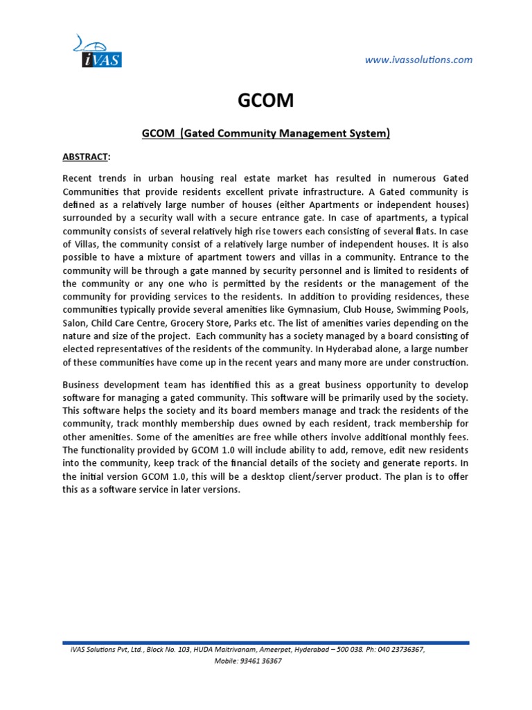 GCOM (Gated Community Management System) : Abstract | PDF | Apartment ...