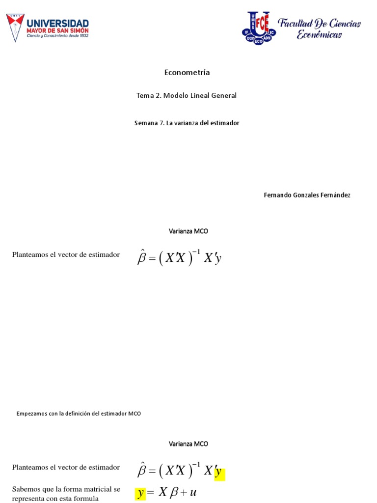 P3 La Varianza Del Estimador MCO | PDF | Estimador | Álgebra lineal
