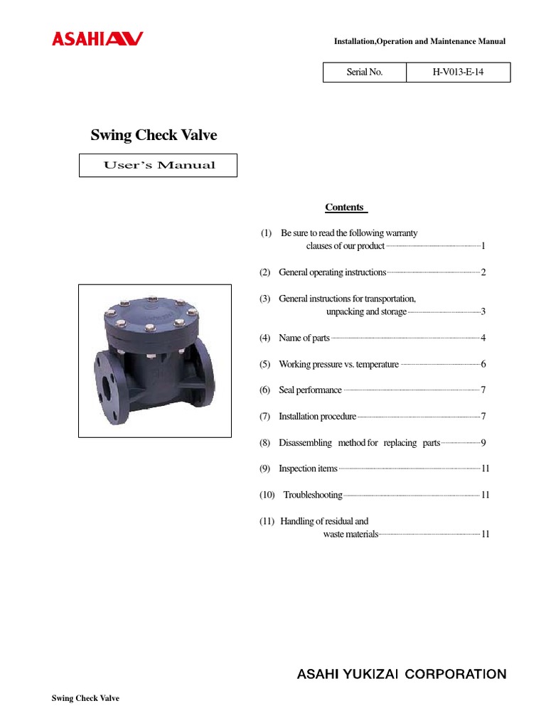 Swing Check Valve: Installation, Operation and Maintenance Manual | PDF ...
