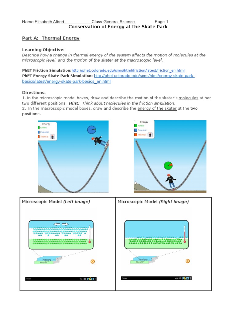 Part A: Thermal Energy: Name Elisabeth Albert Class General Science ...