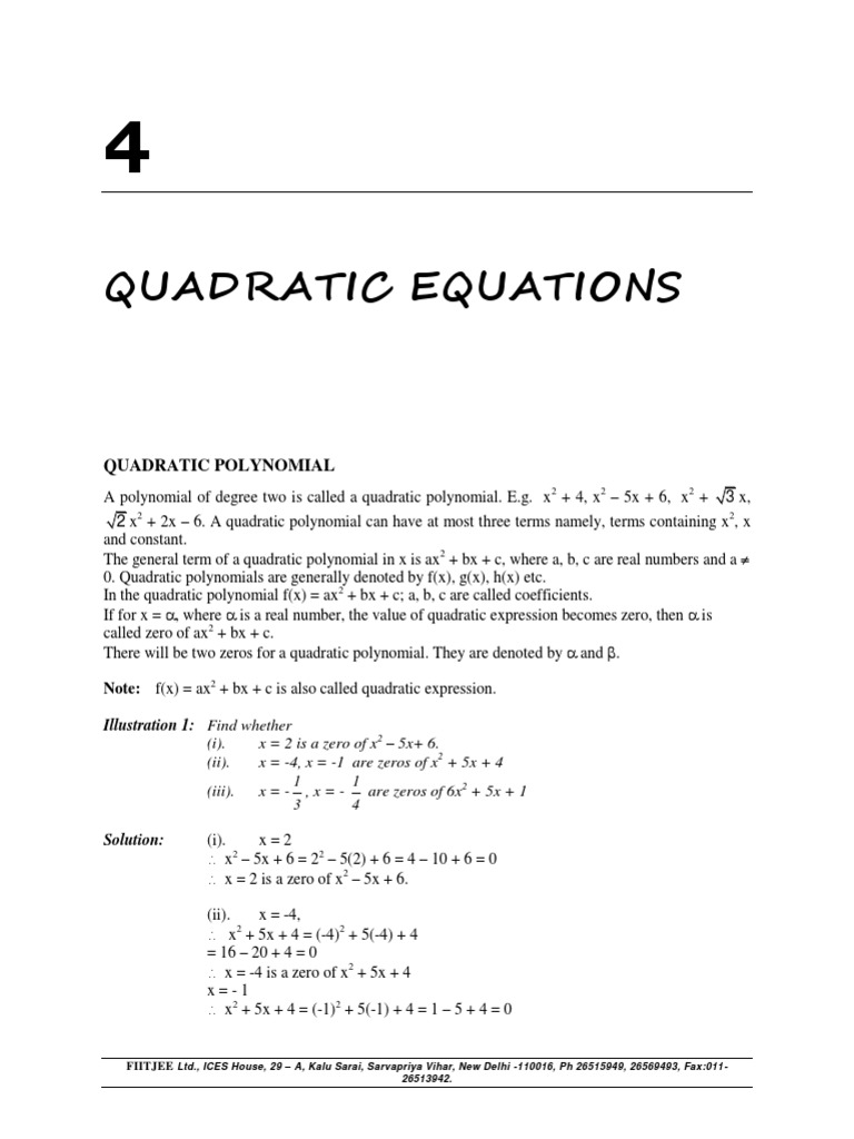 04 Quadratic Equation | PDF | Quadratic Equation | Polynomial