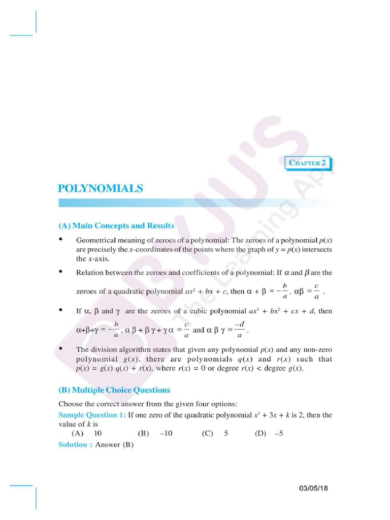 Ncert Exemplar Class 10 Maths Chapter 2 | PDF