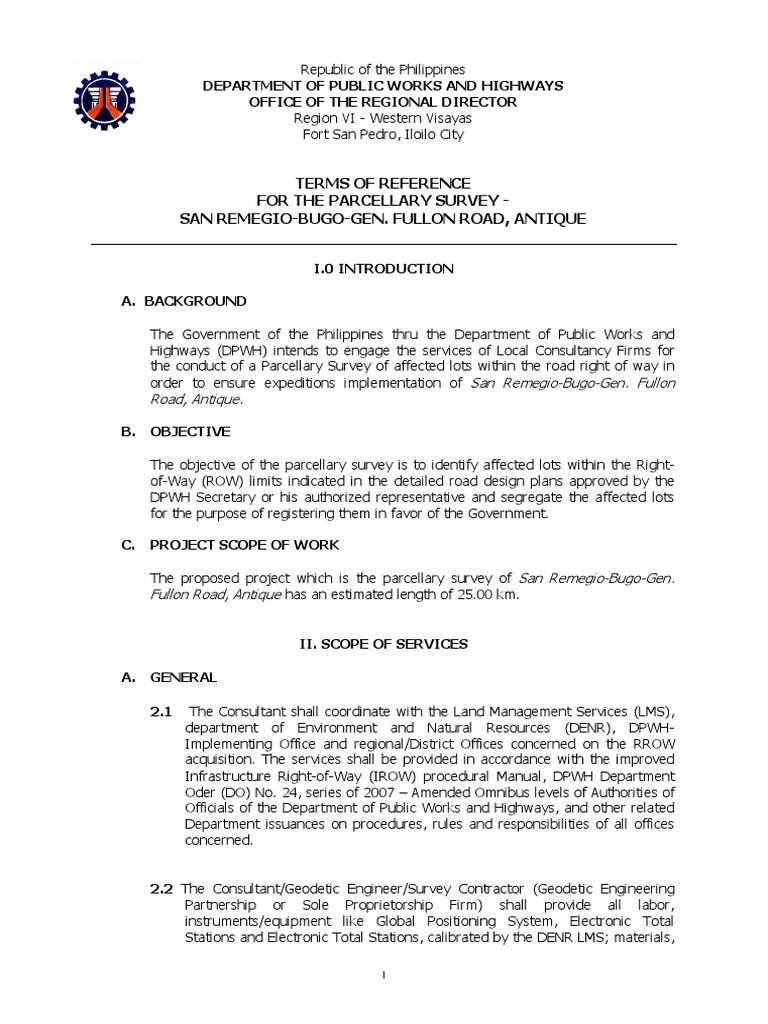 TOR Parcellary Survey Sample | PDF | Surveying | Business