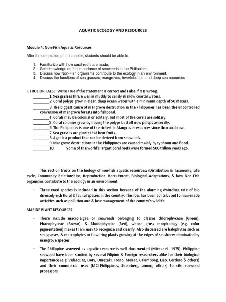 Non-Fish Aquatic Resources Overview | PDF | Bivalvia | Sexual Reproduction