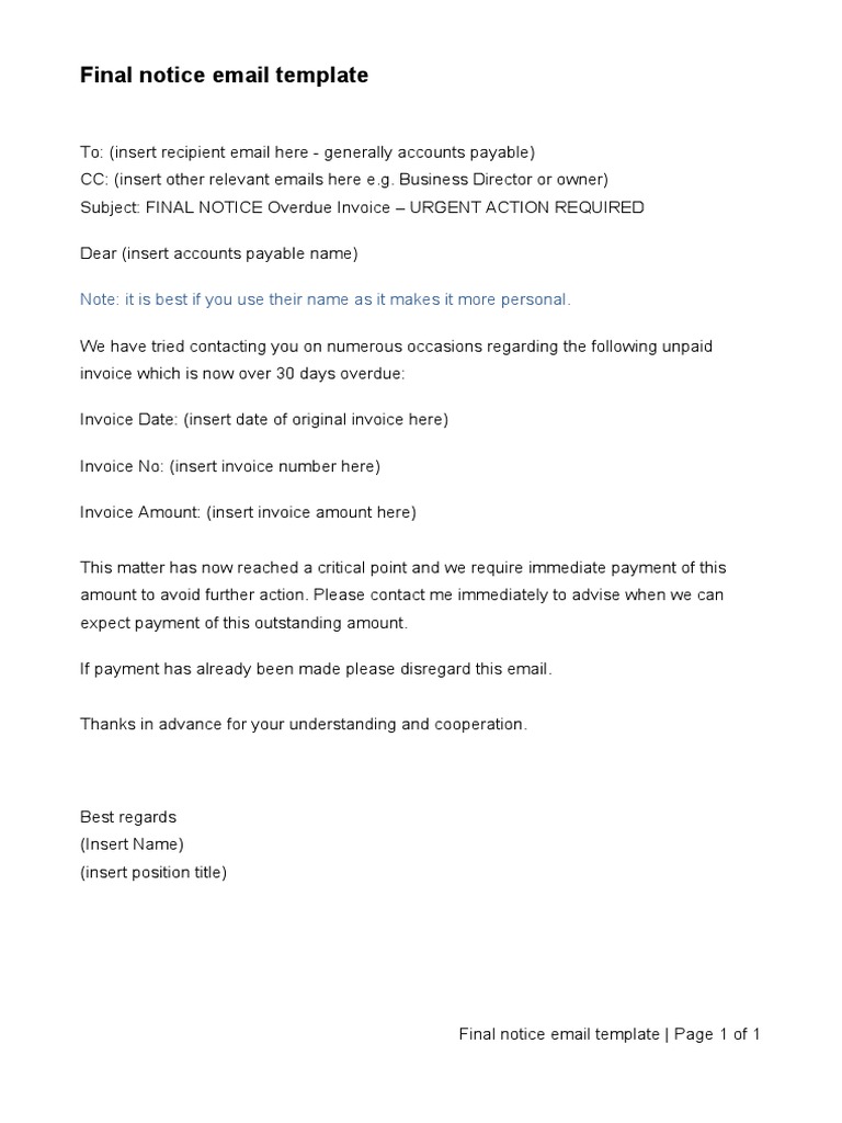 Final Notice Email Template | PDF
