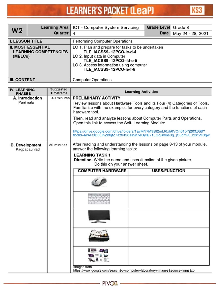 ICT - Computer System Servicing Grade 8 4 May 24 - 28, 2021: Panimula ...