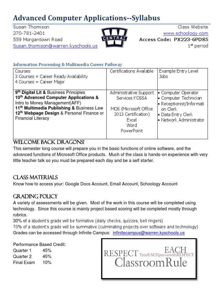 Syllabus Advanced Computer App17 Section 1 | PDF | Computing ...