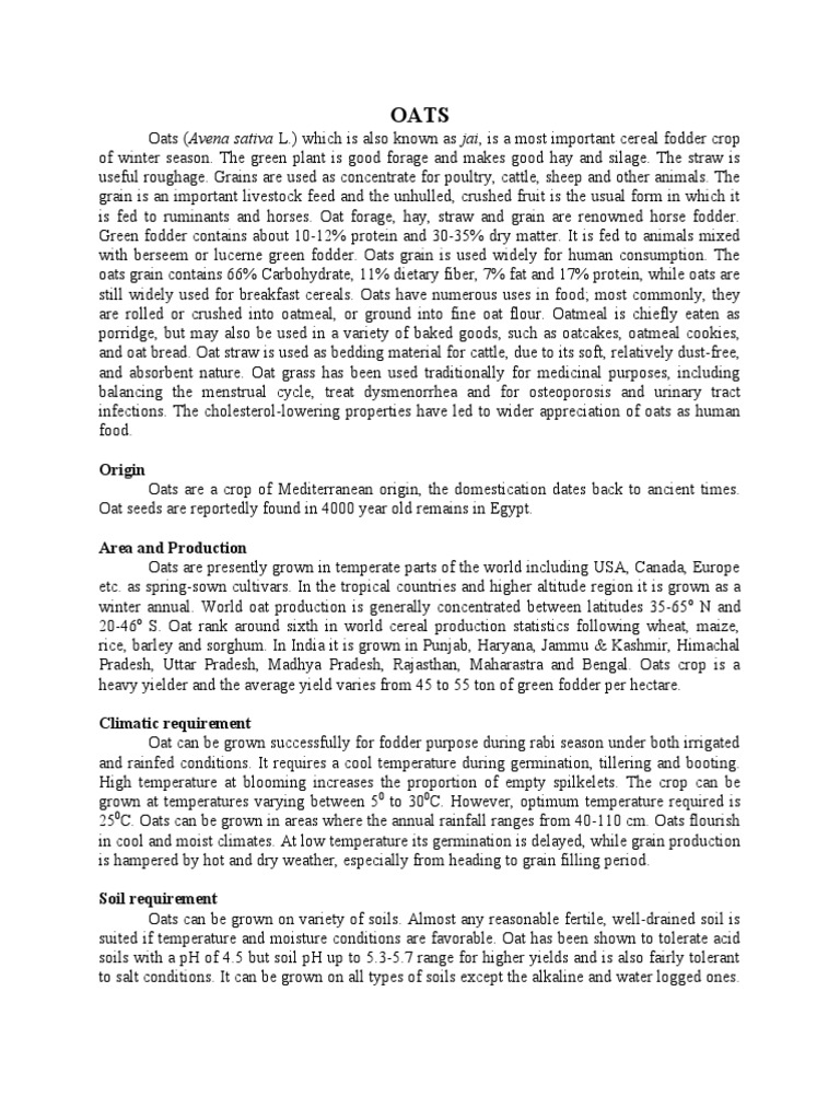 Oats | PDF | Oat | Oatmeal