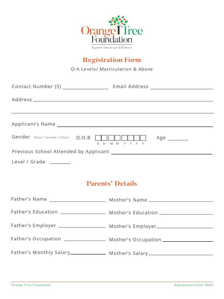Registration Form: O-A Levels/ Matriculation & Above | Download Free ...