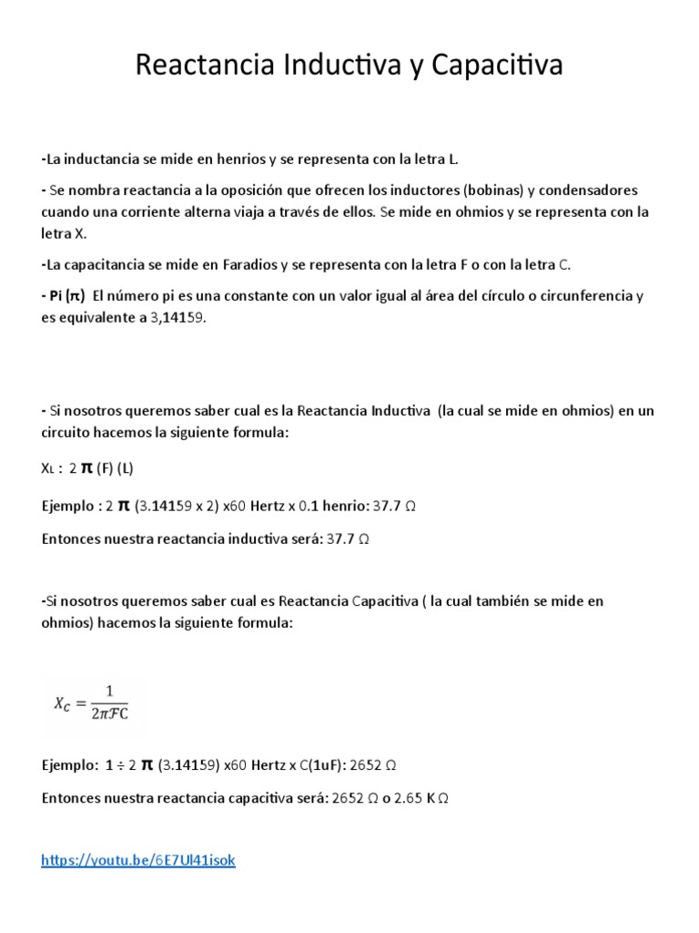 Reactancia Inductiva y Capacitiva: Cálculos y Fórmulas | PDF | Ciencia ...