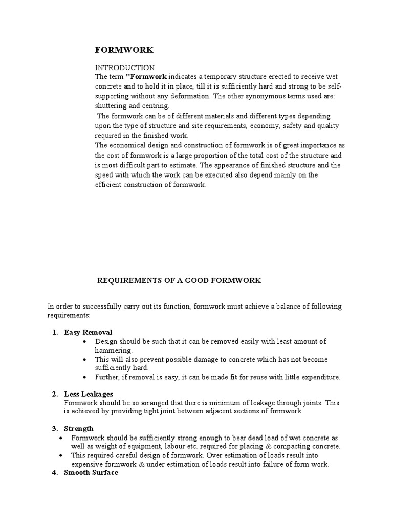 Formwork: Requirements of A Good Formwork | PDF | Scaffolding | Plywood