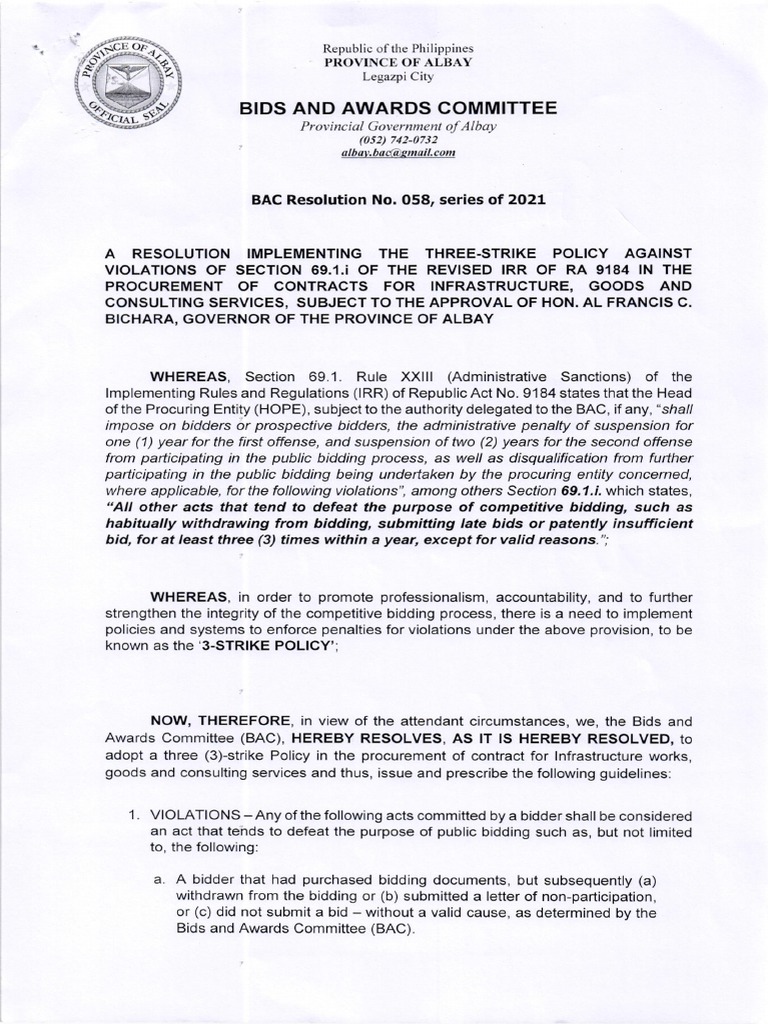 BAC RES 058 - Three-Strike Policy | PDF | Policy | Public Law