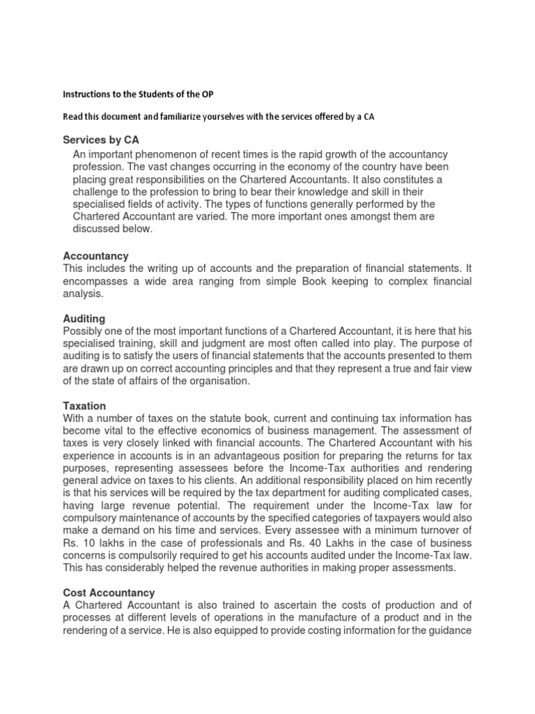 Services by CA: Instructions To The Students of The OP | PDF ...