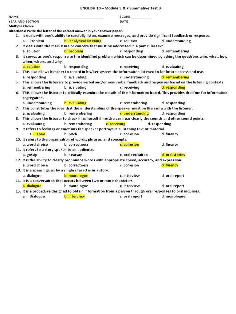 Summative Test Module 5-7 Q1 | PDF | Nonverbal Communication | Multiple ...