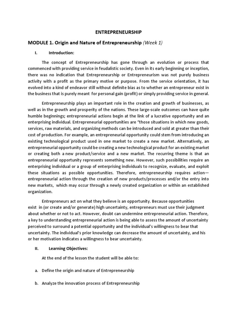 Origin and Nature of Entrepreneurship | PDF | Entrepreneurship ...