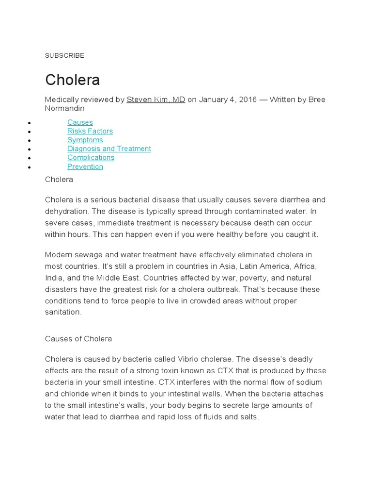 Cholera: Causes Risks Factors Symptoms Diagnosis and Treatment ...