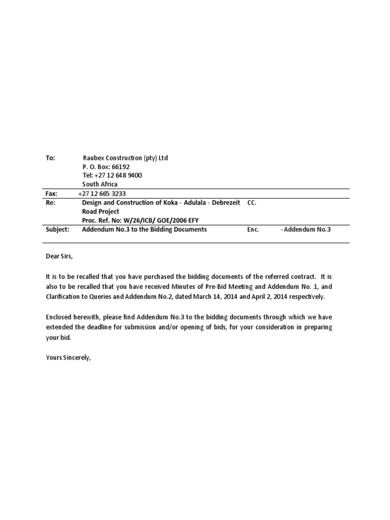Cover Letter For Addendum NO.3 | PDF | Sources | Document