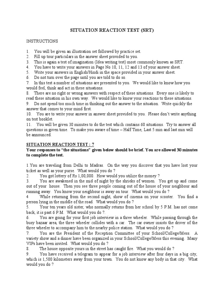 SSB Situation Reaction Test Guide | PDF | Nature