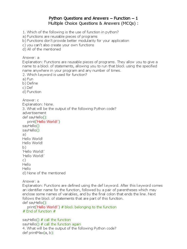 MCQ Function | PDF | Anonymous Function | Parameter (Computer Programming)