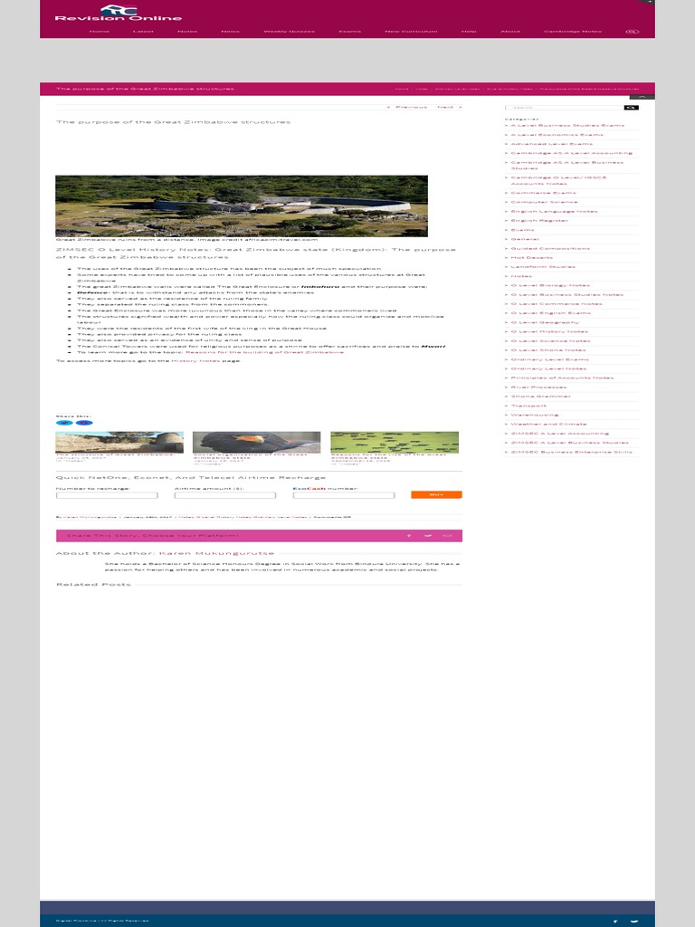 The Purpose of The Great Zimbabwe Structures - Free ZIMSEC & Cambridge ...