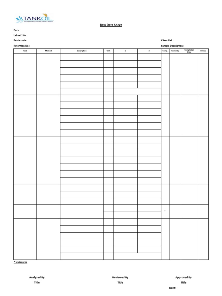 Raw Data Sheet: Date: Lab Ref. No.: Batch Code: Client Ref.: Retention ...
