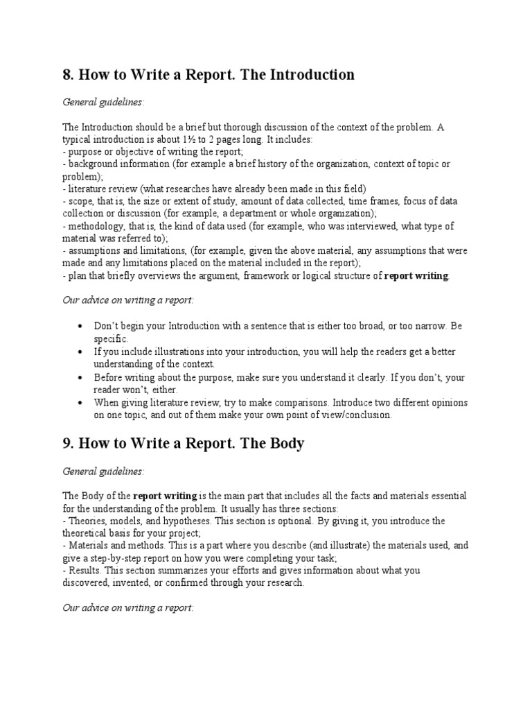 How To Write A Report. The Introduction: General Guidelines | PDF ...