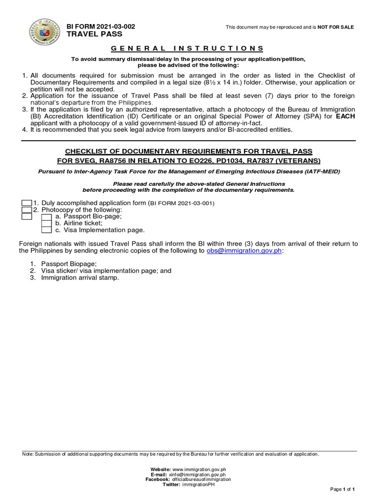 TravelPass Checklist | PDF | Identity Document | Travel Visa