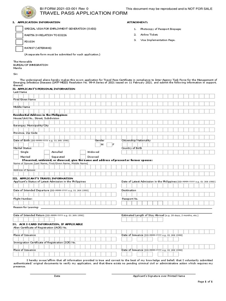 Travel Pass Application Form | PDF | Travel Visa | Passport