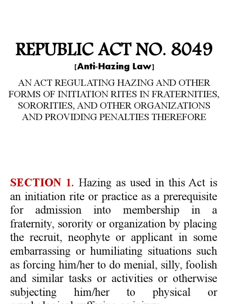 Republic Act No. 8049: (Anti-Hazing Law) | PDF | Fraternities And ...