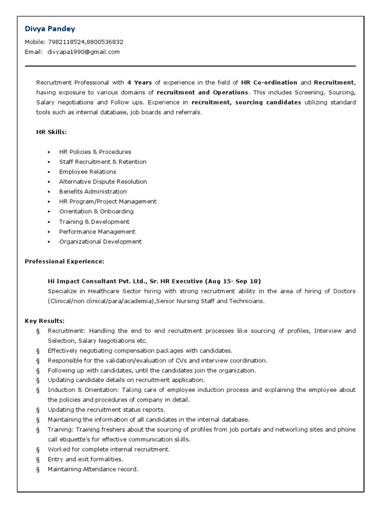 Divya CV | PDF | Recruitment | Employee Retention