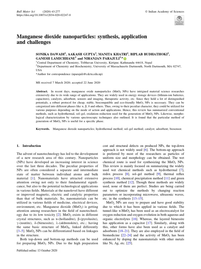 Manganese Dioxide Nanoparticles: Synthesis, Application and Challenges ...