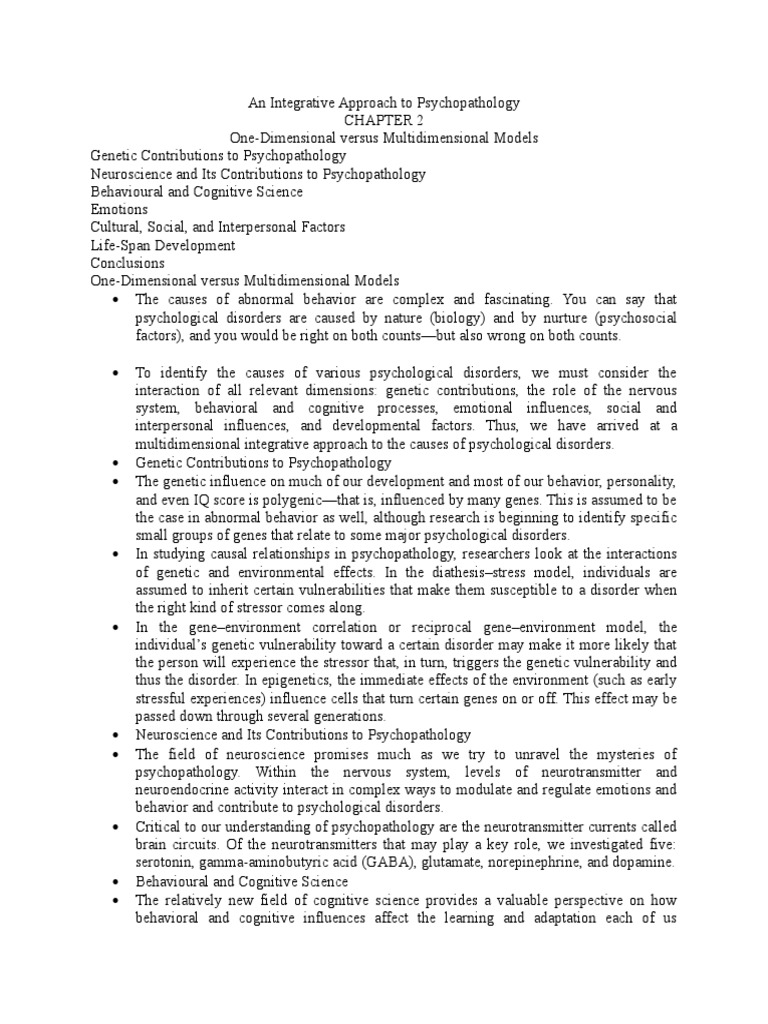 An Integrative Approach To Psychopathology | PDF | Psychopathology ...