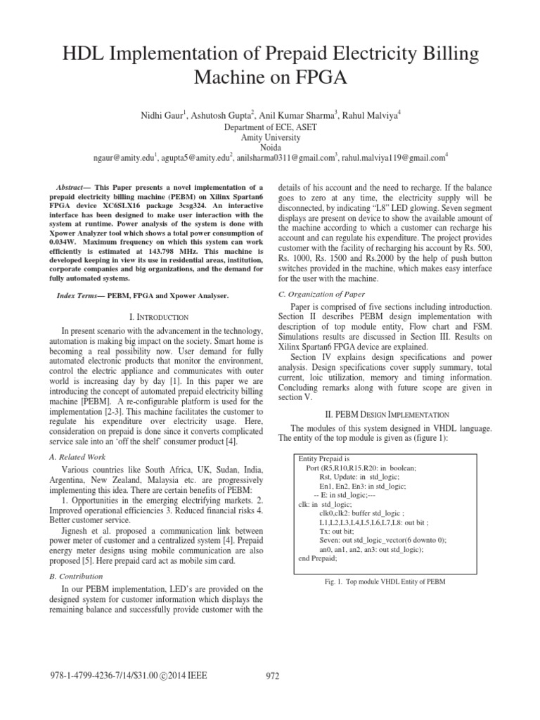 (NEW) Prepaid Electricity Billing IEEE 2014 | PDF | Field Programmable ...