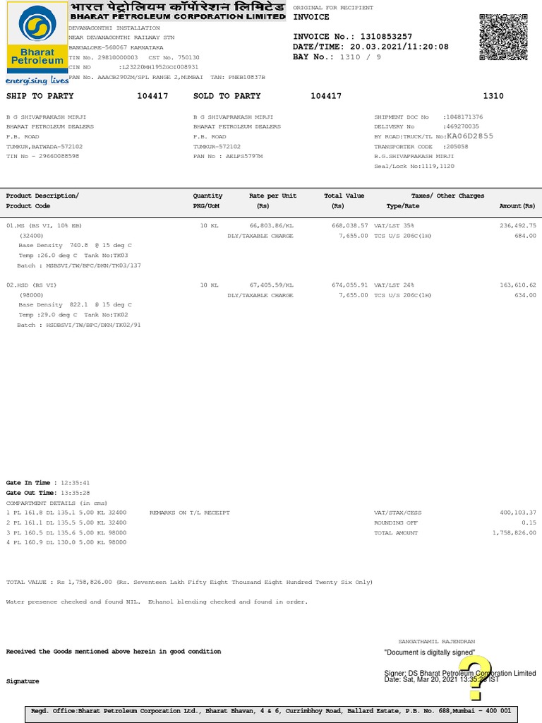Invoice No-1310853257-Merged | PDF | Petroleum | Energy And Resource