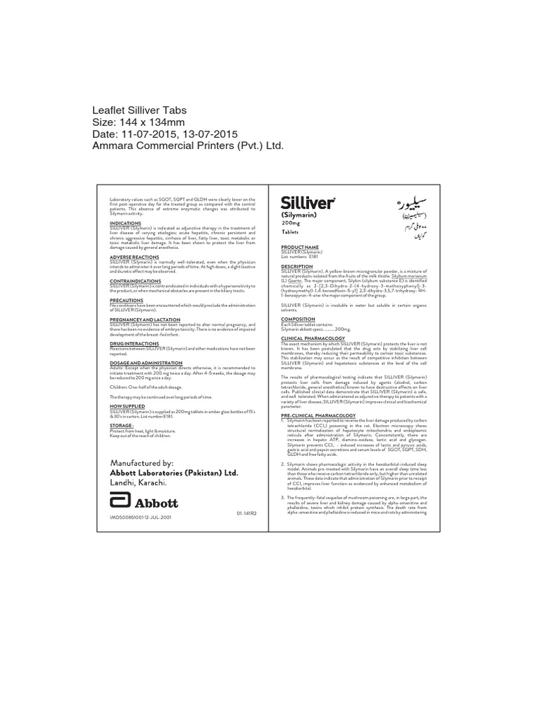 Leaflet Silliver Tabs | PDF | Liver | Dose (Biochemistry)