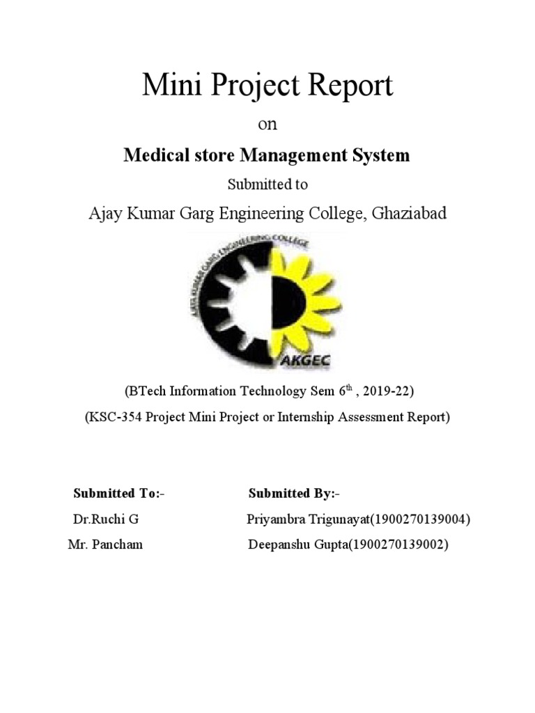 Mini Project Report: Medical Store Management System | PDF | User ...