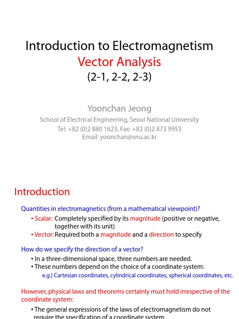 Introduction To Electromagnetism: Vector Analysis | PDF | Vector Calculus | Euclidean Vector