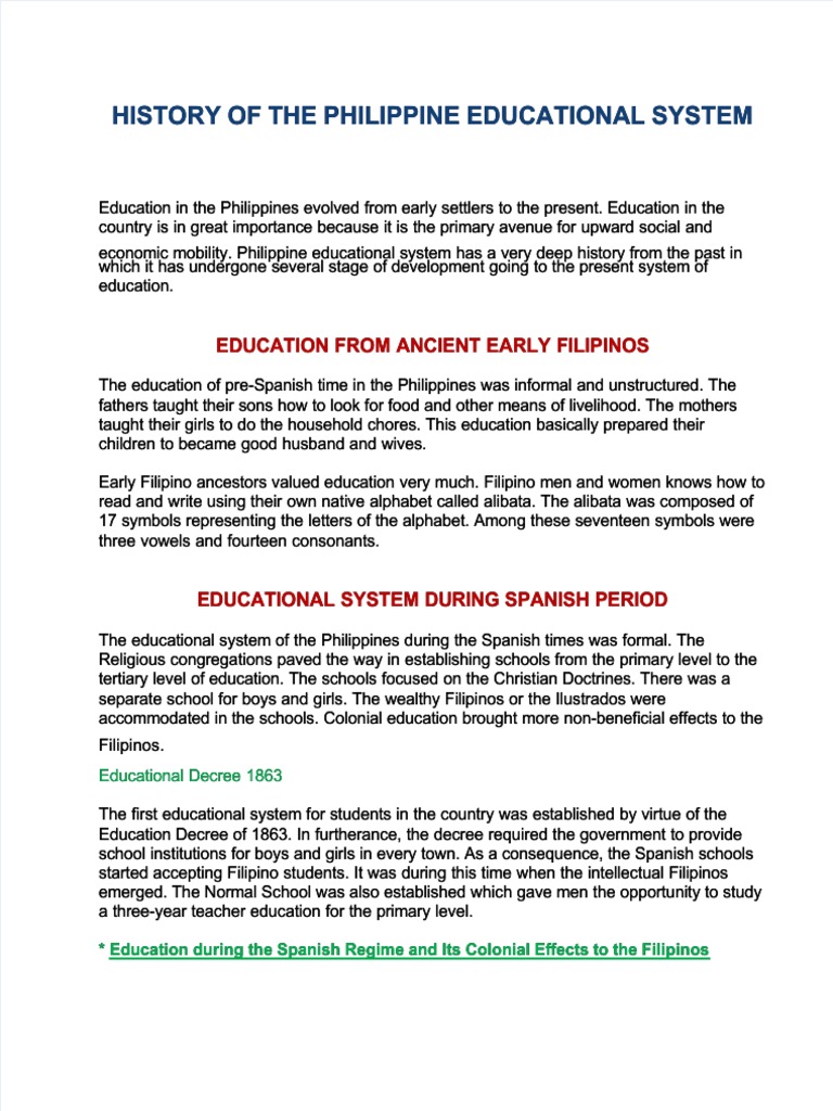 History of Philippine Education System | PDF | Schools | Philippines