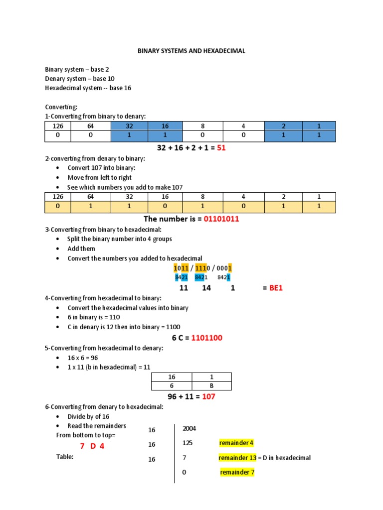 A Comprehensive Guide to Binary Systems, Hexadecimal, and Data Transmission Methods | PDF ...