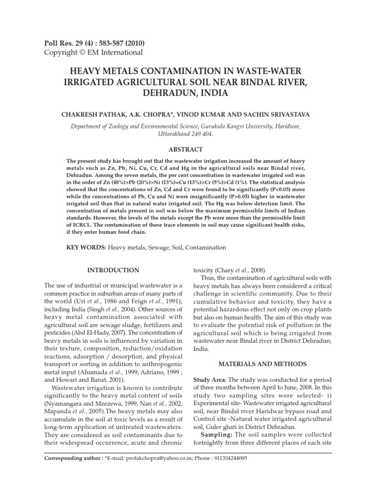 Heavy Metals Contamination in Waste-Water | PDF | Wastewater | Water ...