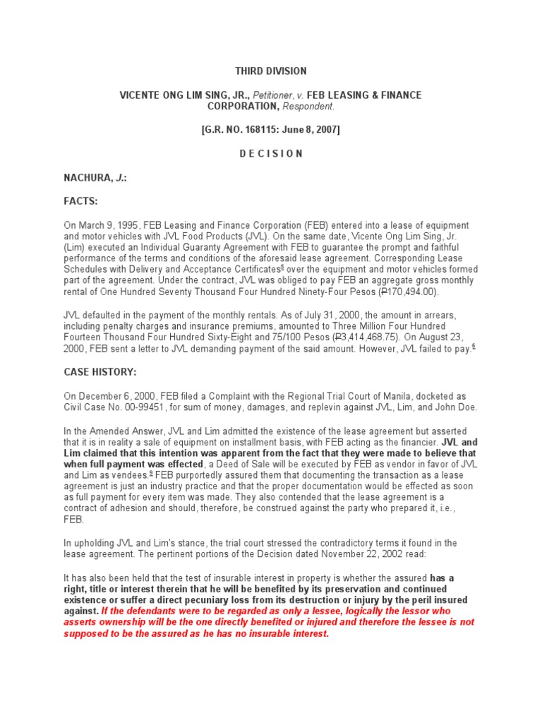 Ong Lim Sing VS Feb Leasing | PDF | Lease | Lawsuit