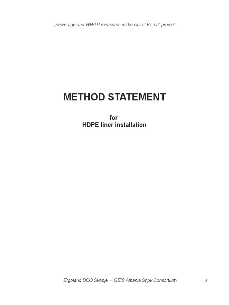 Method Statement For Hdpe Liner Installation | PDF | Welding | Construction